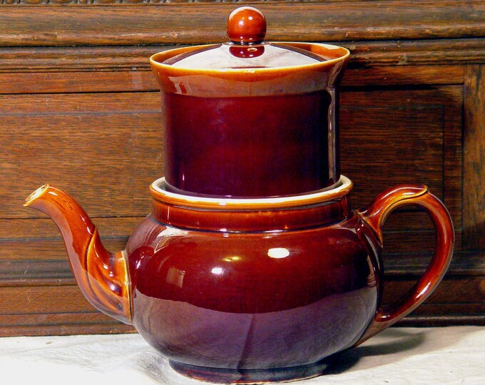 British Redware Teapot W Infuser Strainer Basket Half Pint English ...