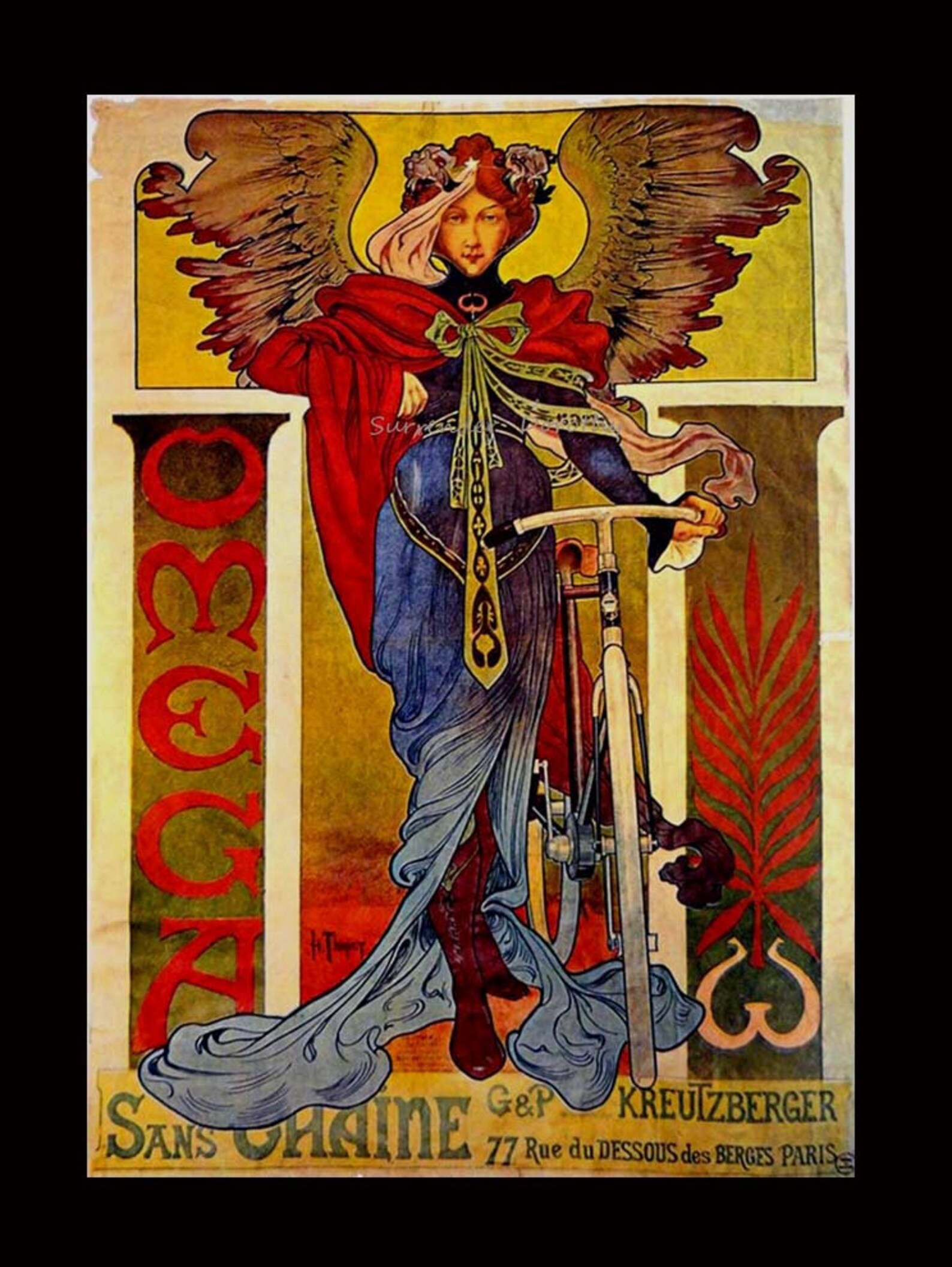 Omega Bicycles Alphonse Mucha 1894 Art Nouveau Lithograph Poster ...