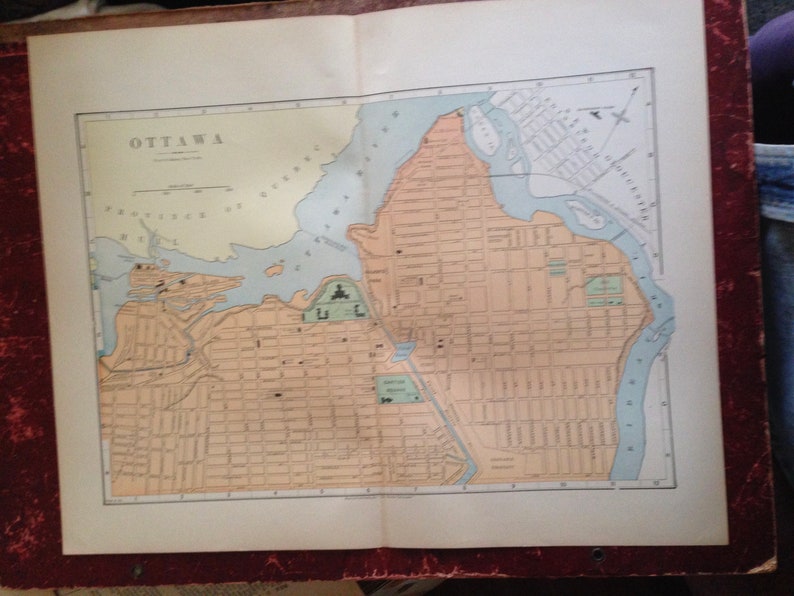 Ottawa Canada Map 1890 Vintage Victorian Antique Copper Engraving City ...