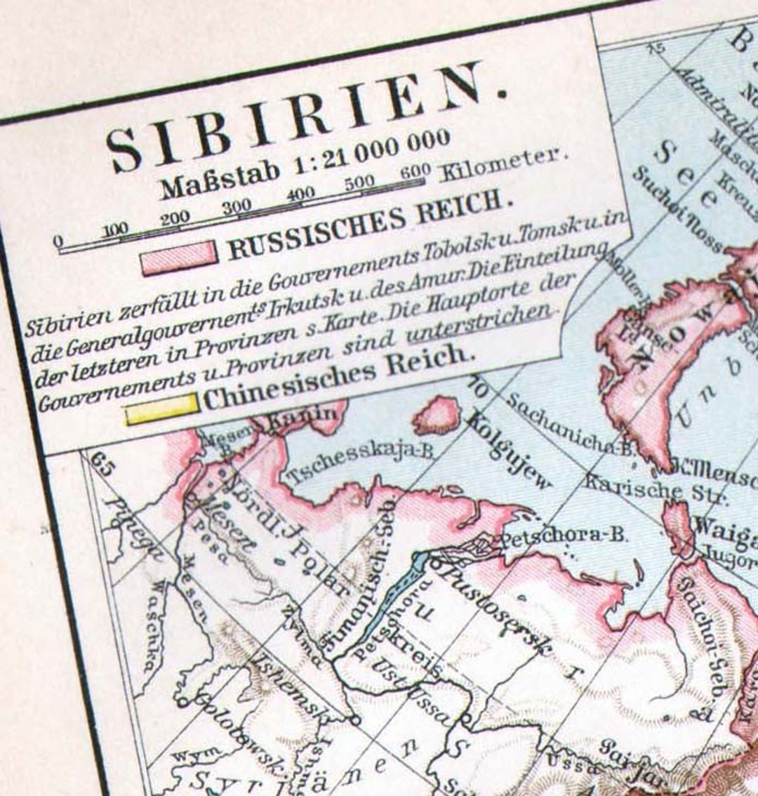 Siberia Russia Arctic Circle Map 1903 Vintage Edwardian Steel Engraving ...