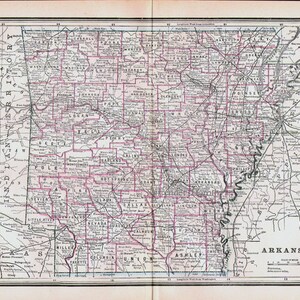 Arkansas USA State Map Antique Copper Engraving North American ...