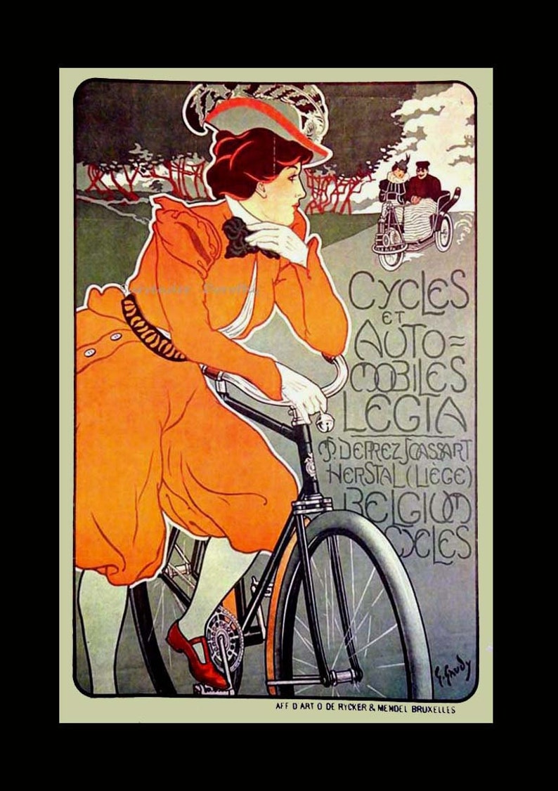 Legia Bicycles Georges Gaudy Art Nouveau 1898 Lithograph Poster ...