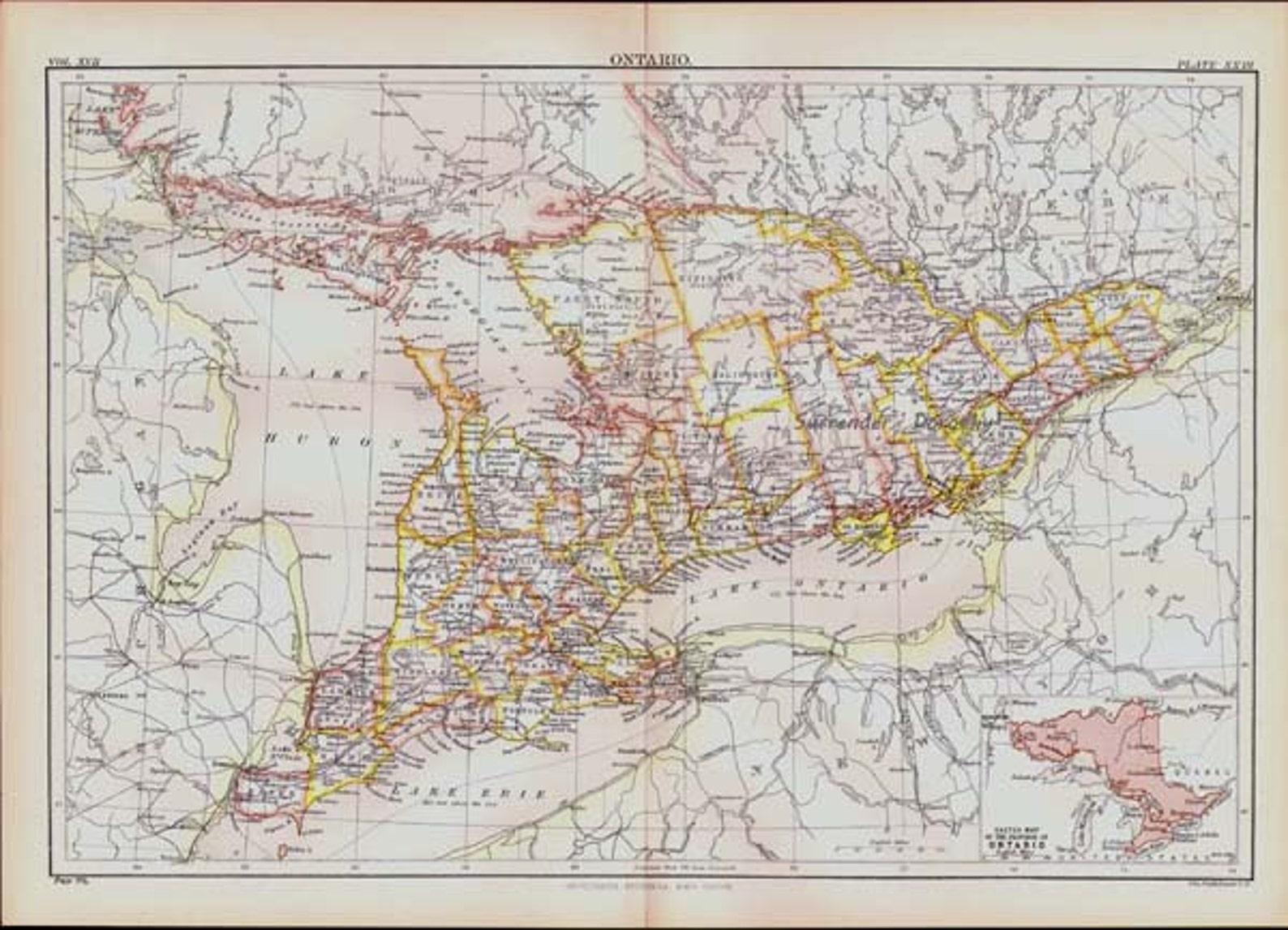 Ontario Canada Map Large Antique Copper Engraving 1892 Vintage ...