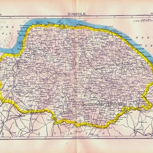 Norfolk County England Map Antique Copper Engraved European Cartography ...