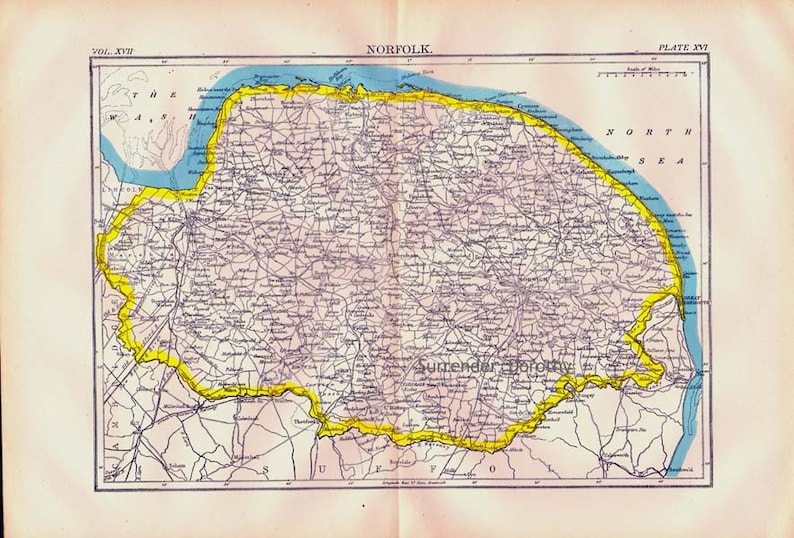 Norfolk County England Map Antique Copper Engraved European Cartography ...