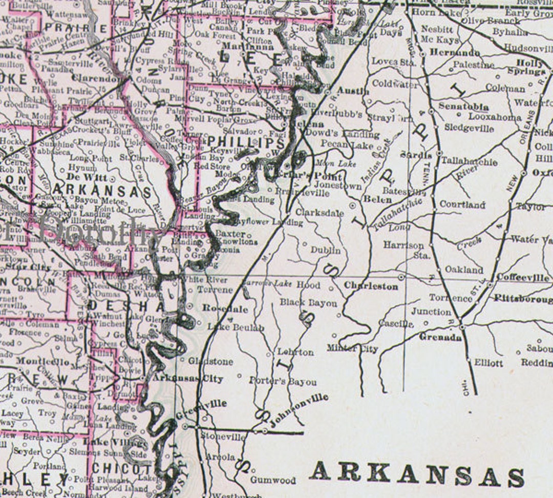 Arkansas USA State Map Antique Copper Engraving North American ...