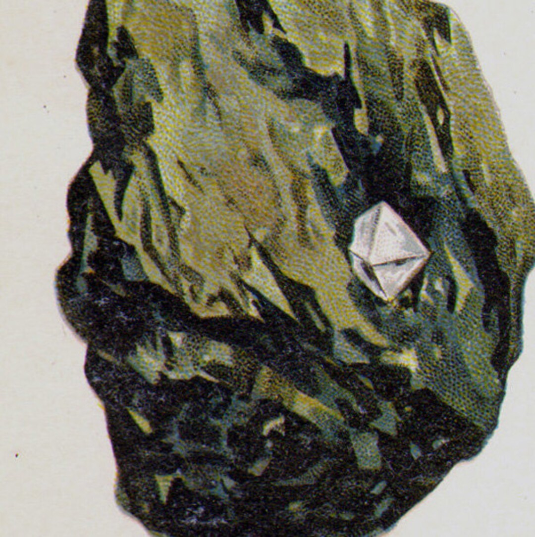 Diamond Graphite Sulphur Crystal Stone Mineral Vintage Lithograph ...