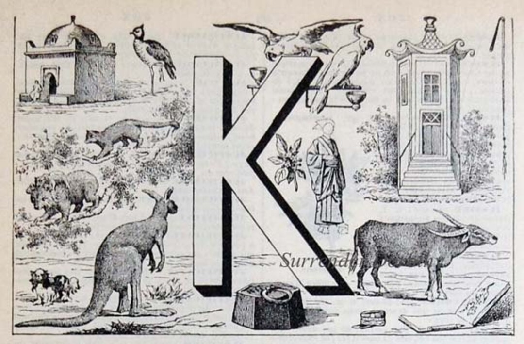 Letter K French Dictionary Alphabet Chart Monogram Paris France to ...