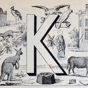 Letter K French Dictionary Alphabet Chart Monogram Paris France to ...