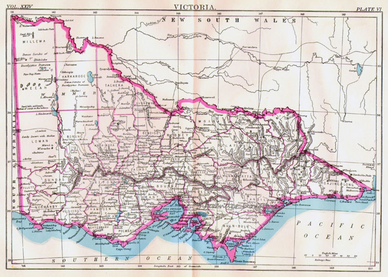 Victoria Australia Map Antique Copper Engraving Vintage Cartography ...