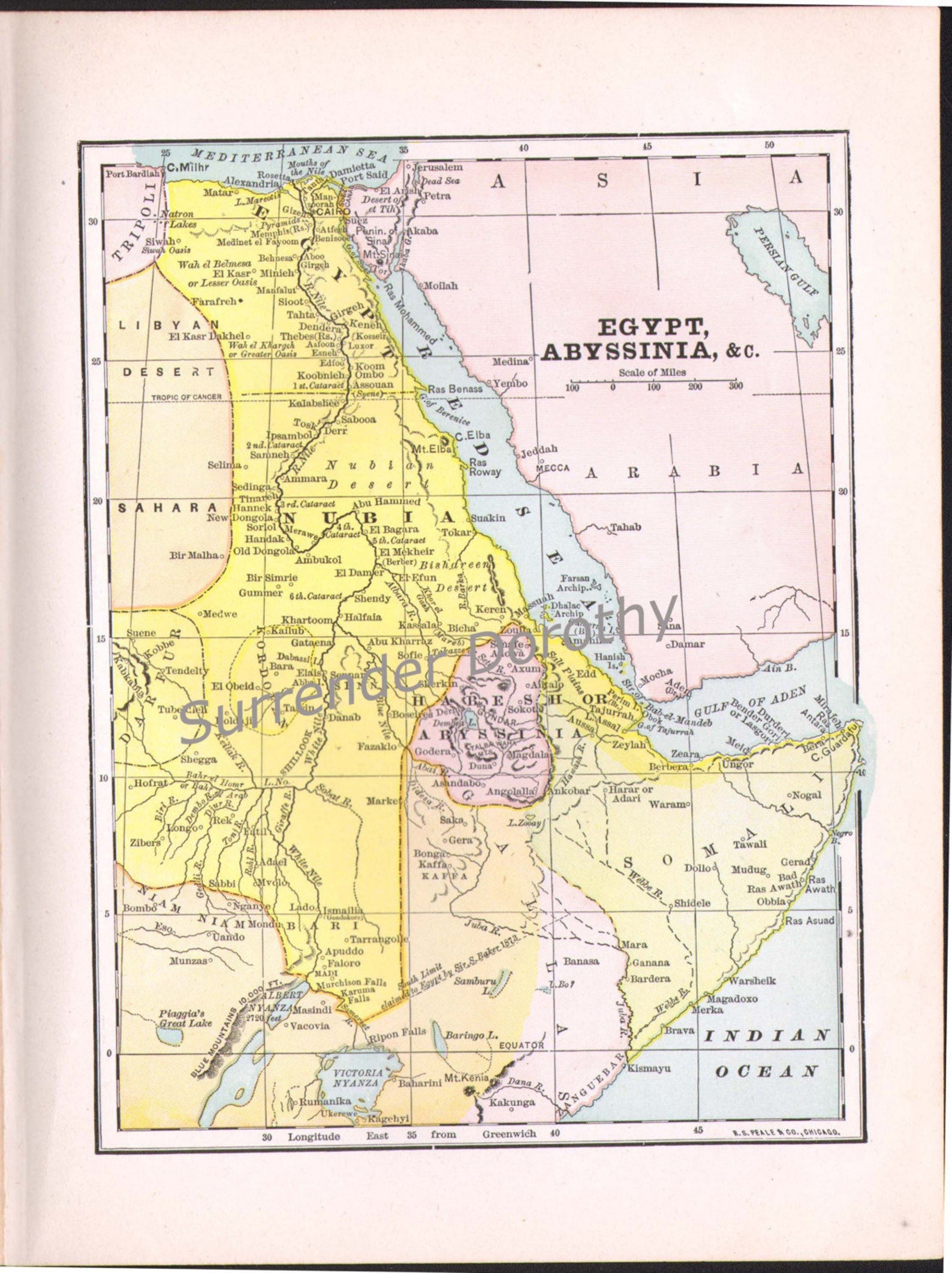 Egypt Abyssinia Africa Map Holy Lands 1887 Victorian Era - Etsy