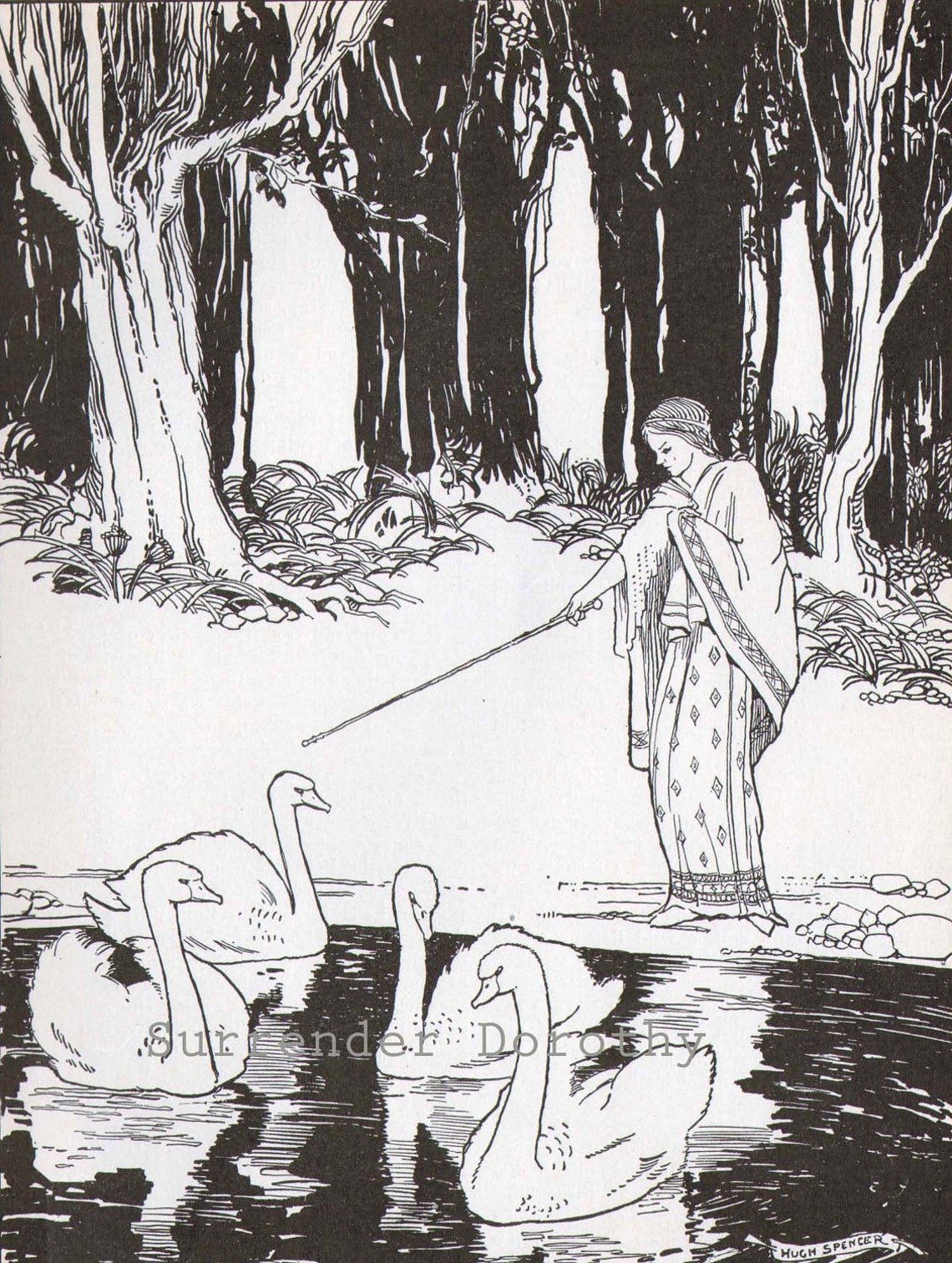 White Swans Hugh Spencer 1926 Original Vintage Print Children's Nursery ...