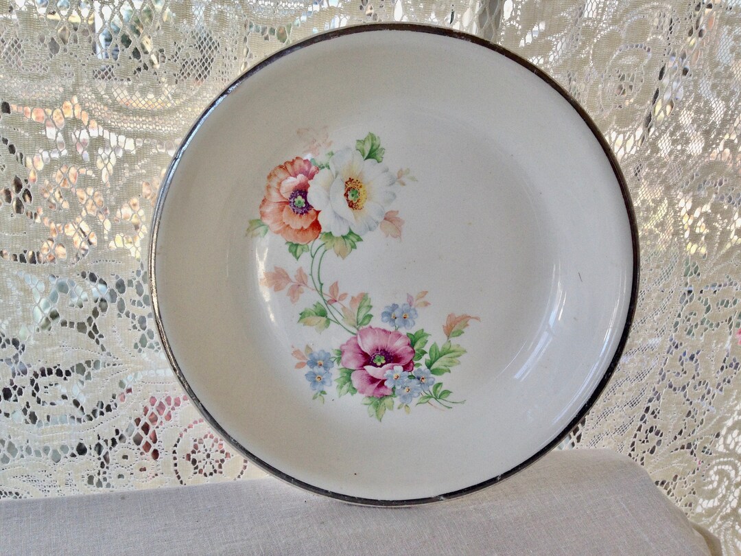 Harker Bakerite Pie Plate Deep Dish Peony Pattern 22K Gold Trim Forties ...