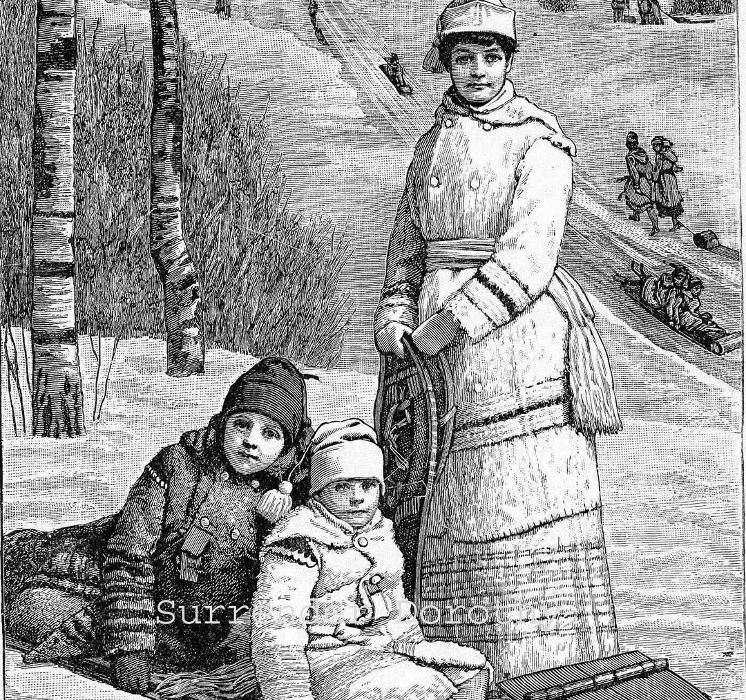 Winter Outing Victorian Mother, Kids 1892 Engraved Children's ...