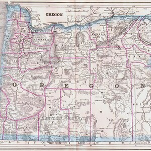 Oregon Map USA State Large Antique Copper Engraving Vintage North ...
