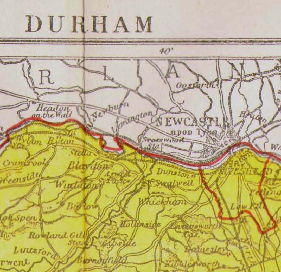 Durham County England Map Antique Copper Engraved European Cartography ...