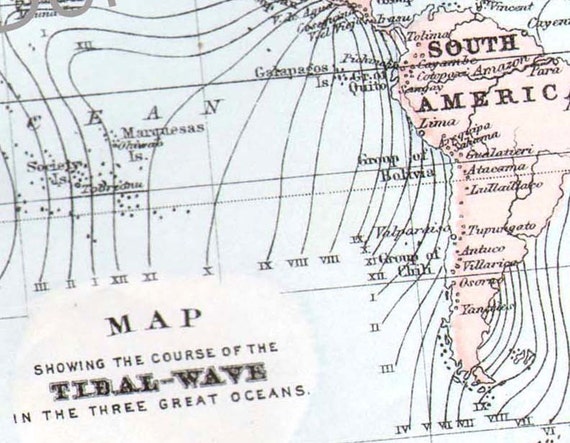 1896 World Map Showing Tidal Waves Vintage Victorian Era - Etsy