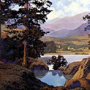 New Hampshire Thy Templed Hills Maxfield Parrish 1930s Art Nouveau ...
