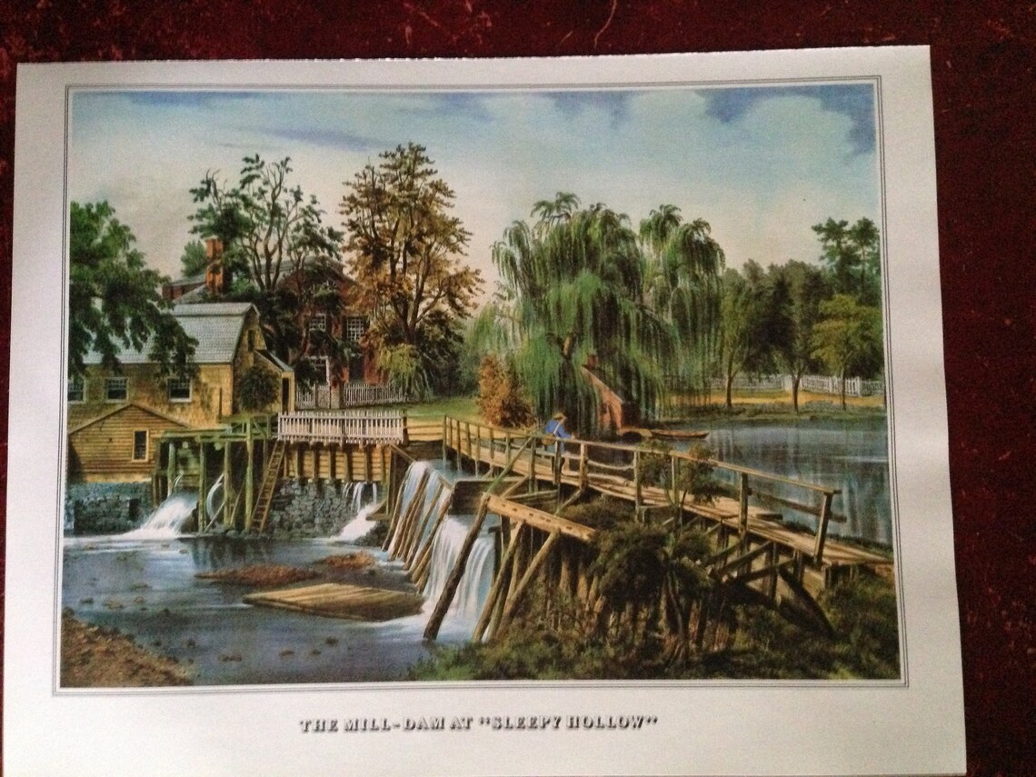 Currier & Ives Mill Dam at Sleepy Hollow Color Lithograph Print to ...