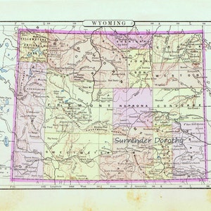Wyoming Map United States USA 1896 Victorian Antique Copper Engraving ...