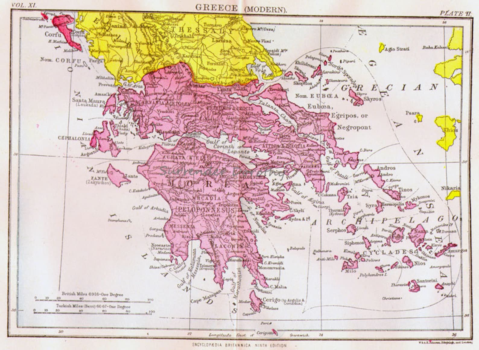 Modern Greece Map Antique Copper Engraving Vintage European - Etsy