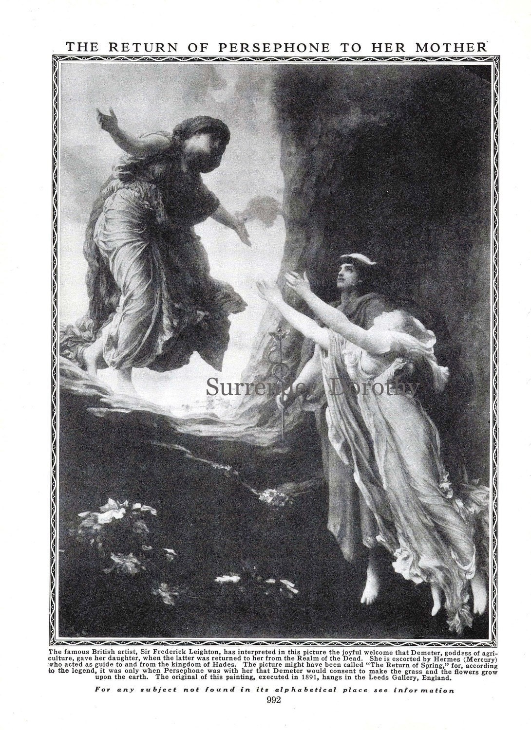 Persephone Returns to Demeter Her Mother Mythology Art Print to Frame ...