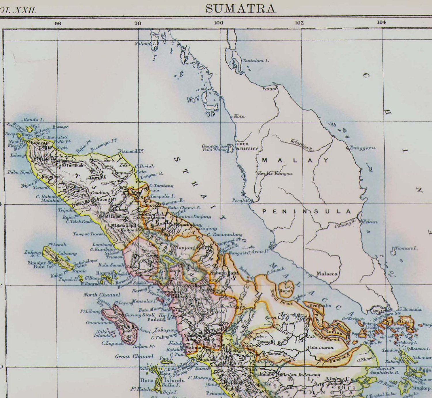 Sumatra Island Map Antique Copper Engraving South East Asia Cartography ...