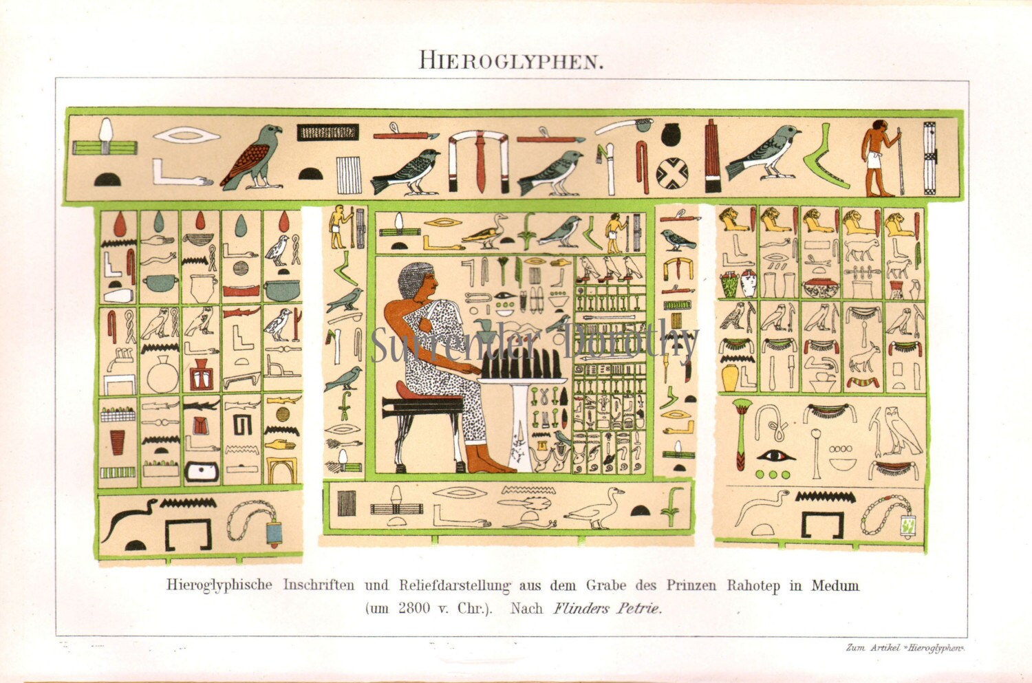 Ancient Egyptian Hieroglyphs Art 1907 Vintage Edwrdian Chromolithograph ...