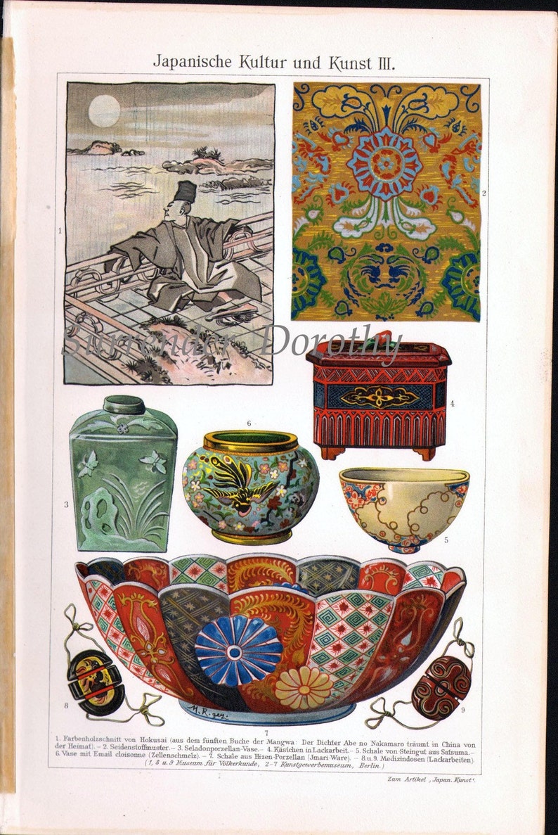 Japanese Cultural Artifacts Vintage Edwardian Era Porcelain Textile ...