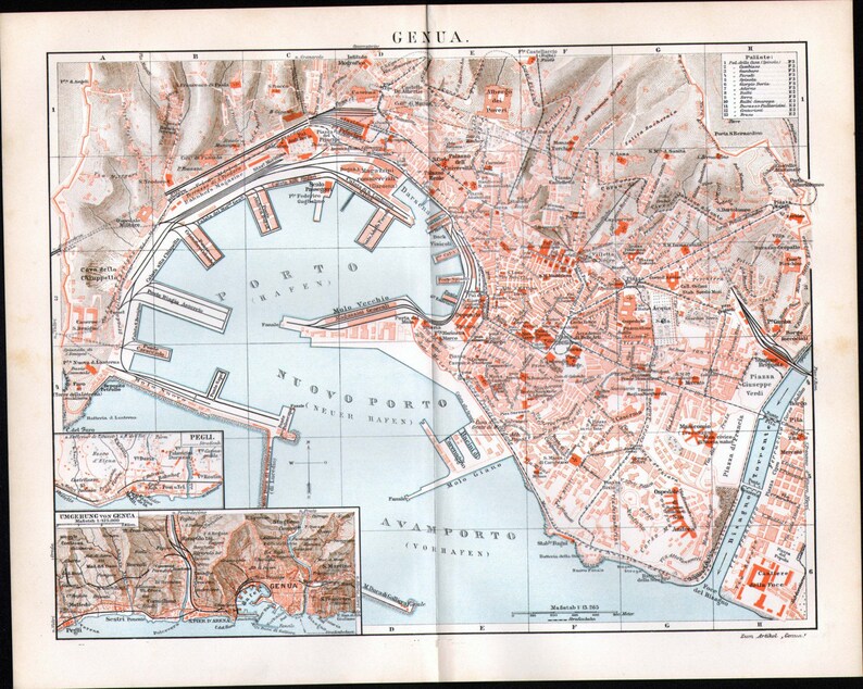 Genoa Italy European City Map Vintage Edwardian Antique - Etsy
