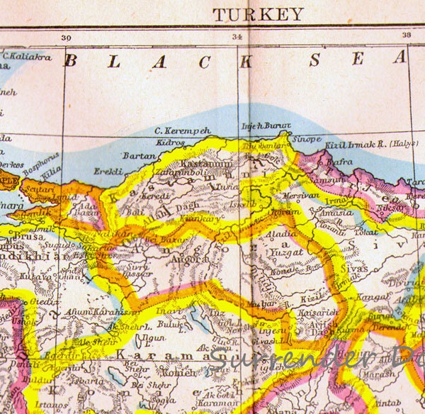 Turkey Map Antique Copper Engraving Vintage Middle East | Etsy