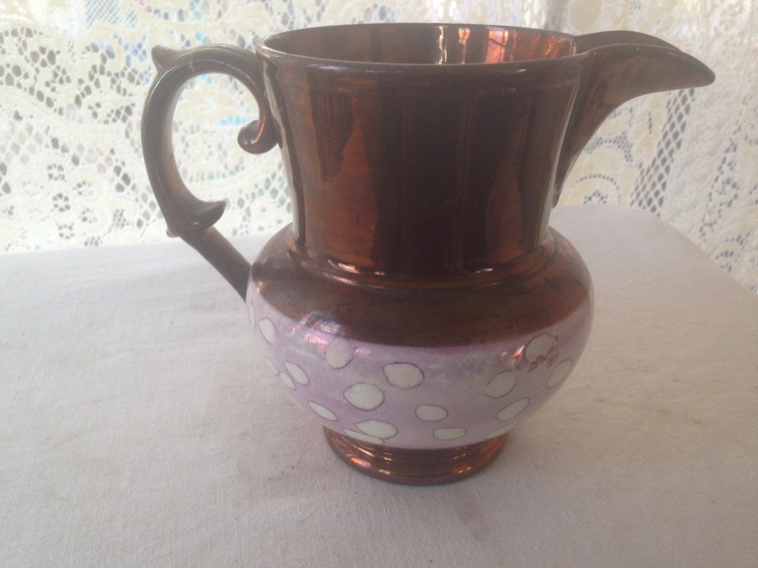 Antique Staffordshire English Copper Luster Ware Pitcher Pink Polkadot ...