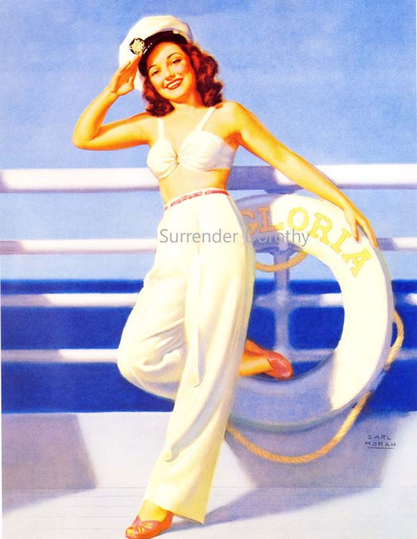 Redhead Nautical Pinup Ship Shape Poster Print Navy Wartime 1940s Earl ...
