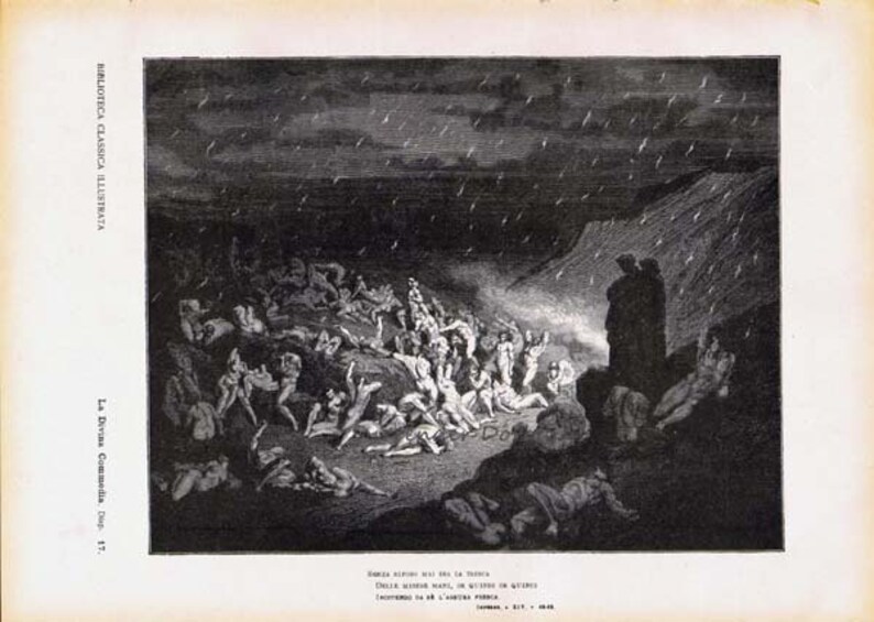 Violent Tormented Rain of Fire Inferno Canto 14 Vintage Engraving by ...