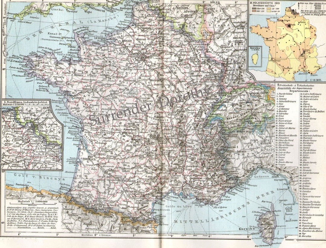Map France 1903 Steel Engraving Edwardian European Cartography to Frame ...