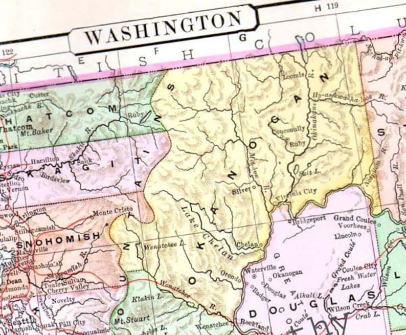 Washington Map USA United States 1896 Antique Victorian Copper | Etsy