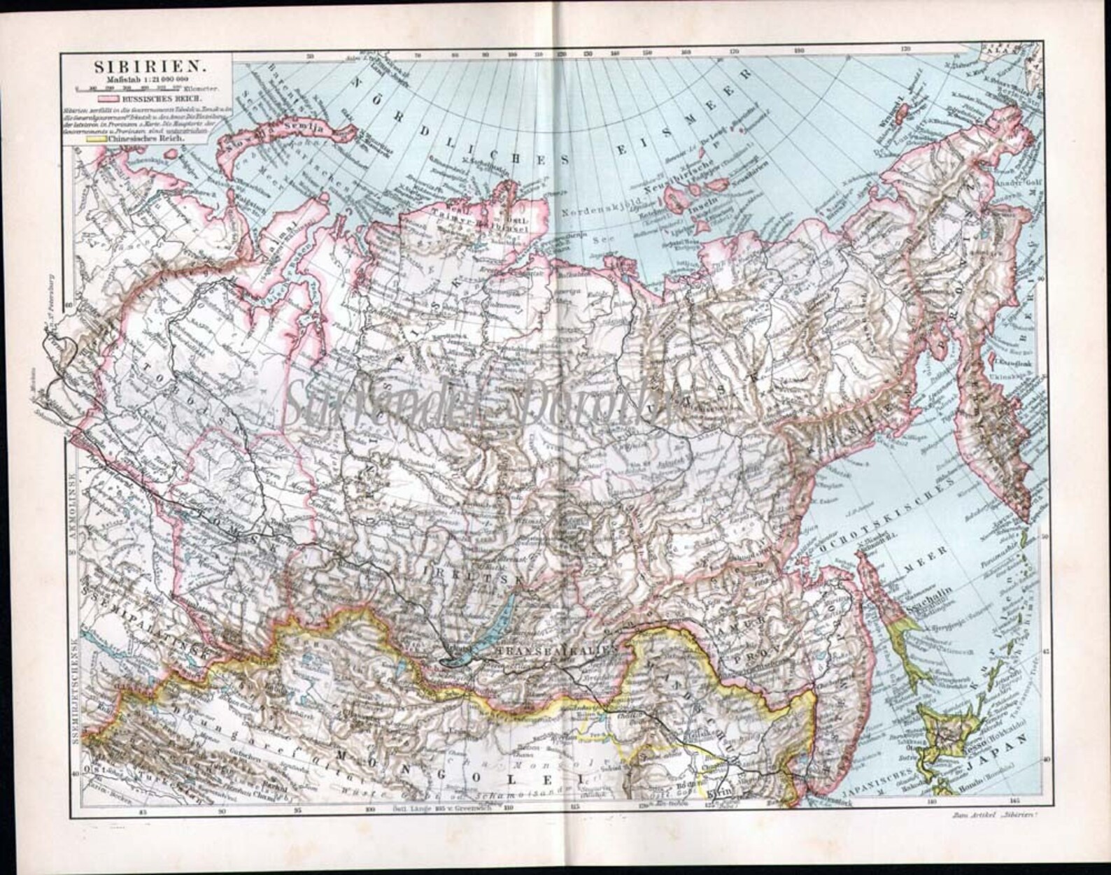 Siberia Russia Arctic Circle Map 1903 Vintage Edwardian Steel Engraving ...