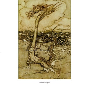 Green Dragon Monster Arthur Rackham Vintage Children's Nursery ...