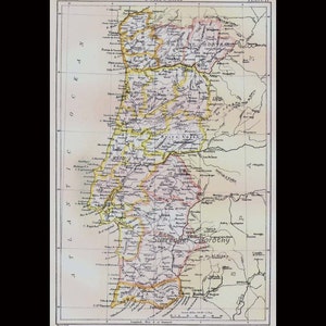 Portugal Map Antique Copper Engraving European Cartography 1892 Vintage ...