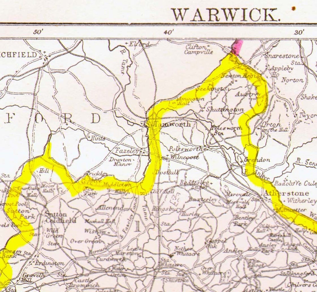Warwick County England Map Antique Copper Engraving European ...