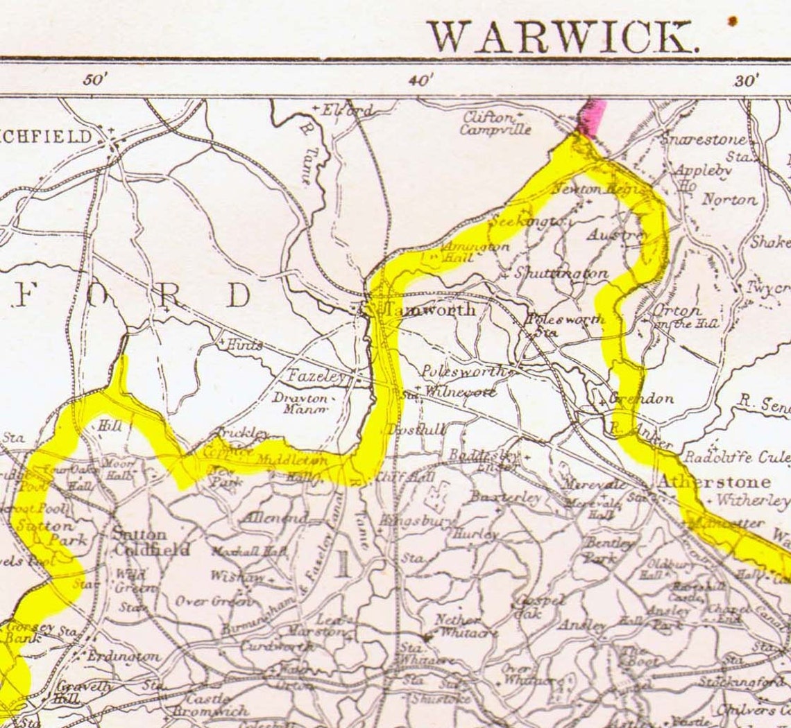 Warwick County England Map Antique Copper Engraving European ...