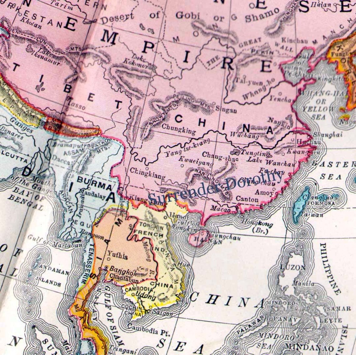 Map Asia 1903 Vintage Edwardian Era Gorgeous Brightly Colored Antique ...