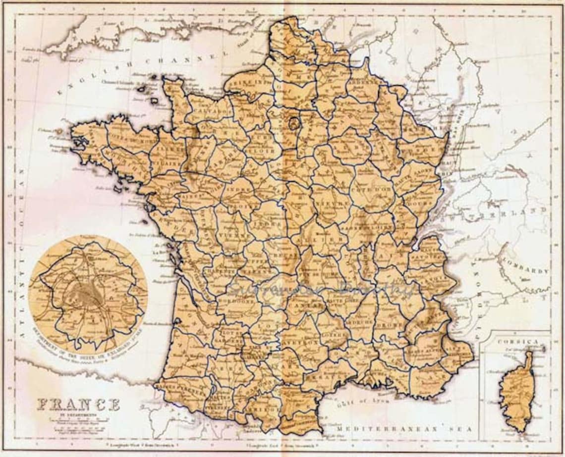 France Map Paris & Corsica Inserts Troisième Republique 1871 - Etsy