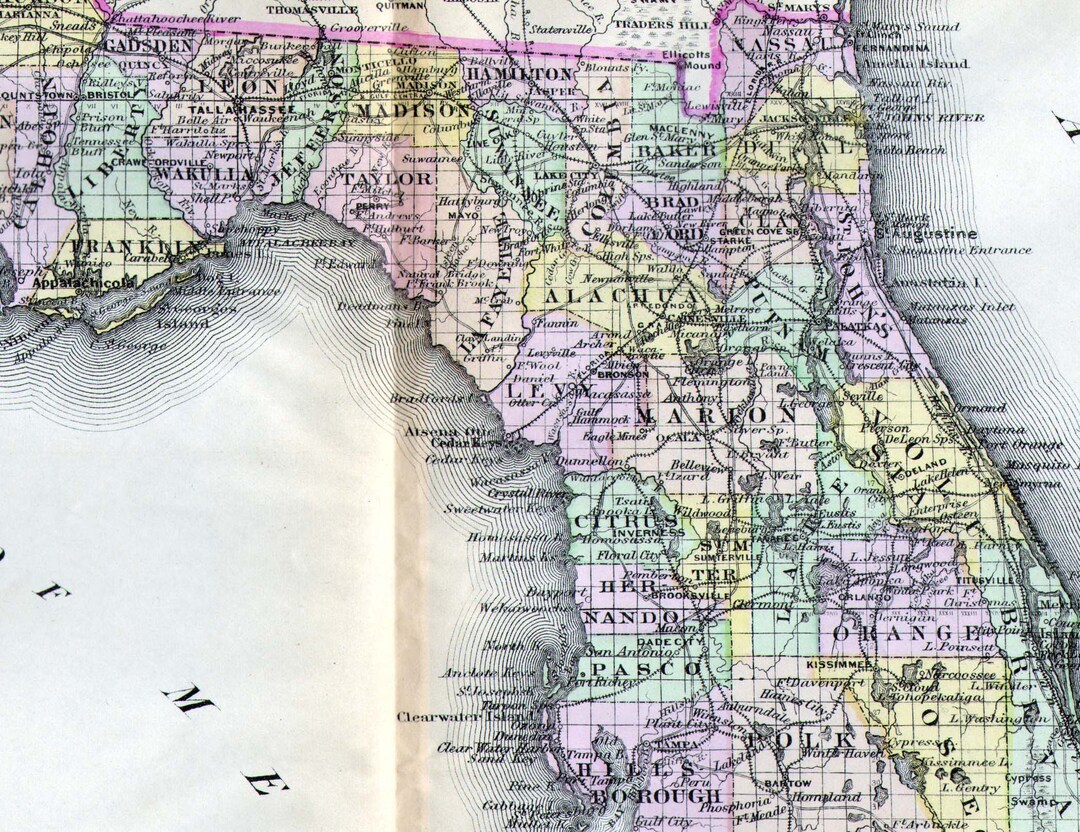 Map Florida USA United States Map 1896 Victorian Antique Copper ...
