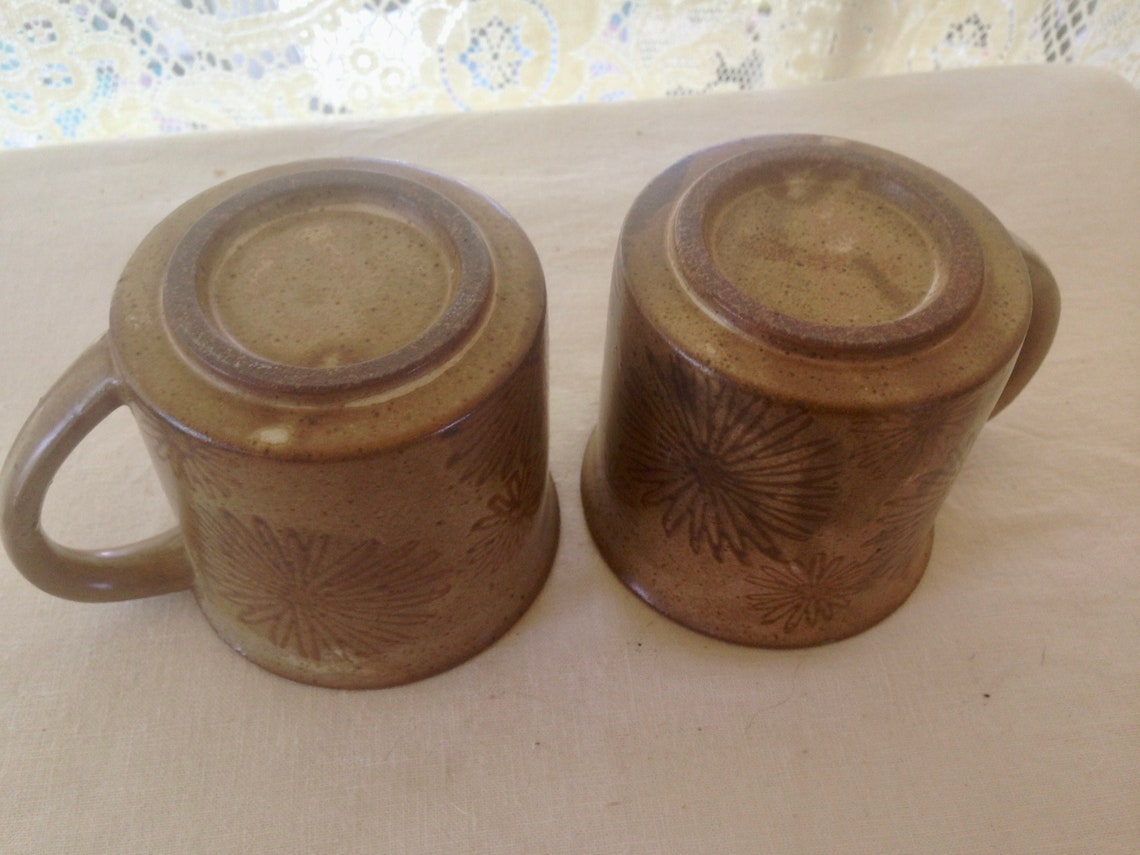 Flower Power MUGS Tan Brown Pottery TWO 1970s Coffee Cups - Etsy