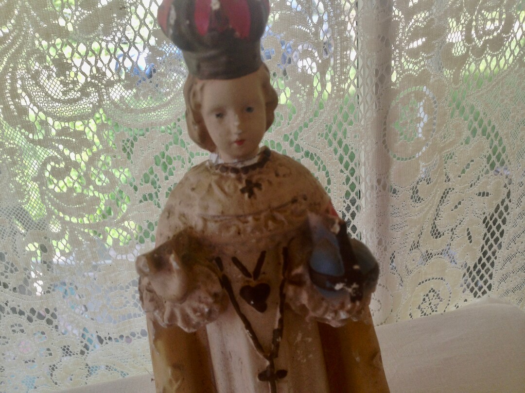 Infant Jesus of Prague Chippy Vintage Statue Sacred Relic Red & White ...