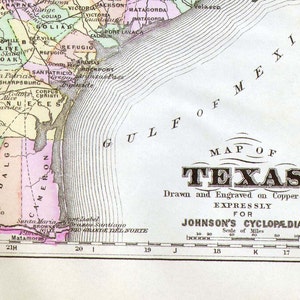 Texas Map United States Large 1896 Victorian Antique Engraving Vintage ...