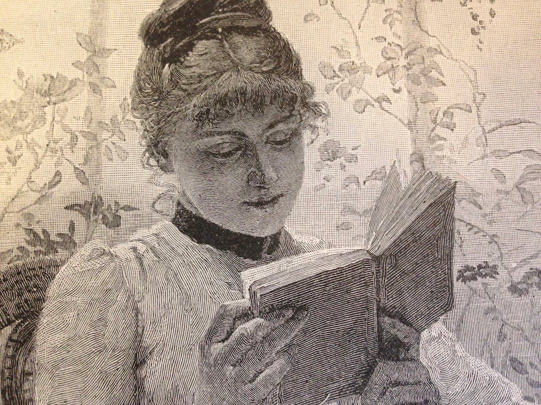 Student of History Pretty Woman Original Victorian Engraving to Frame ...