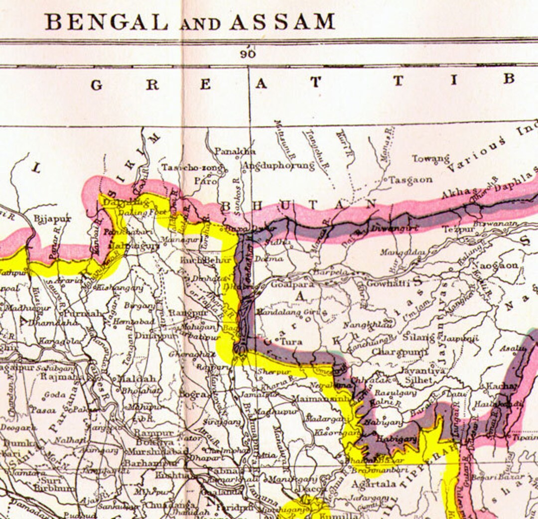 Bengal Assam India Map Antique Copper Engraving Vintage Asian ...