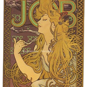 Alfons Mucha Job Cigarettes Belle Epoque Ad Victorian Color Lithograph ...